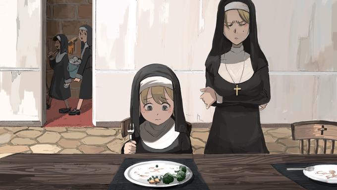 Clumsy's Dinner | Little Nuns / Nuns And Ducks | Know Your Meme