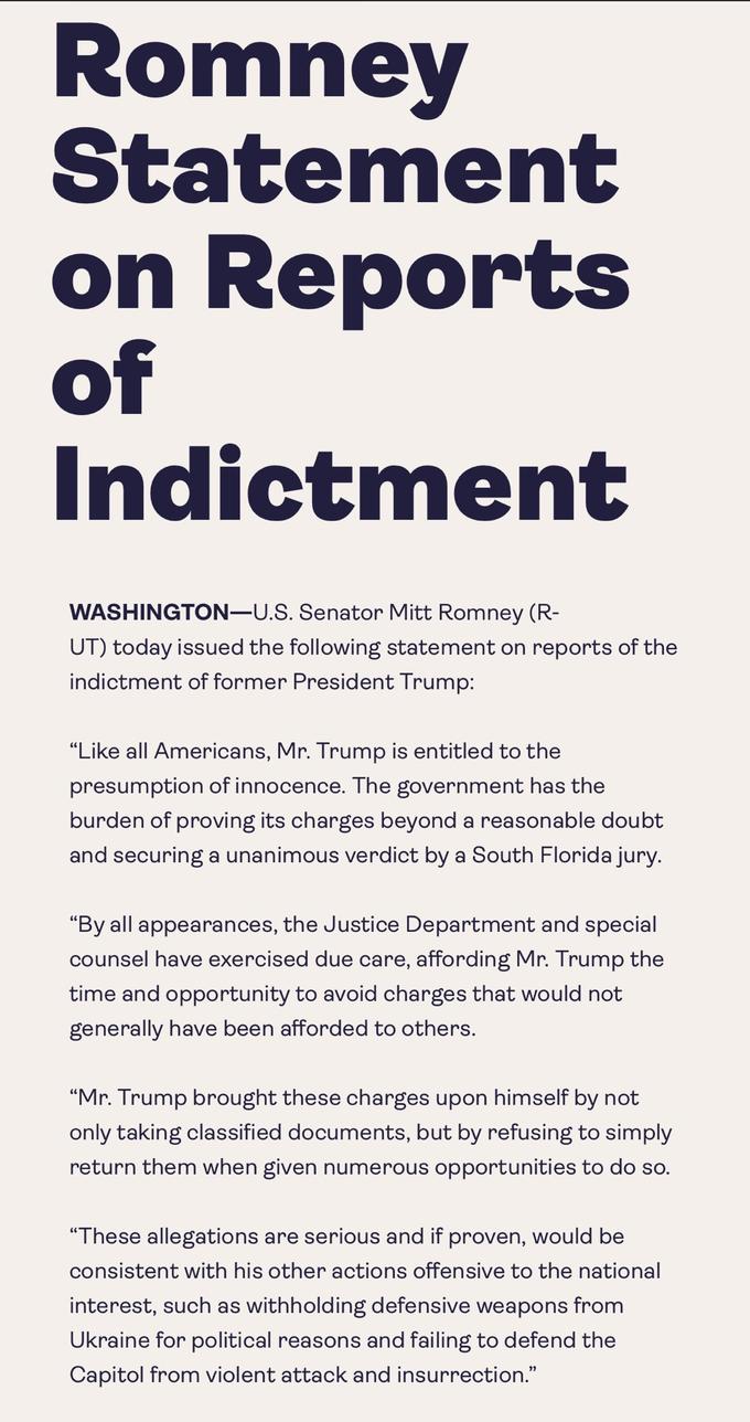Senator Romney's Statement | 2022-2023 Donald Trump Confidential ...