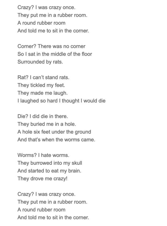 Crazy Crazy I Was Crazy Once They Locked Me In A Room A Rubber Crazy Crazy I Was Crazy Once They Locked Me In A Room A Rubber