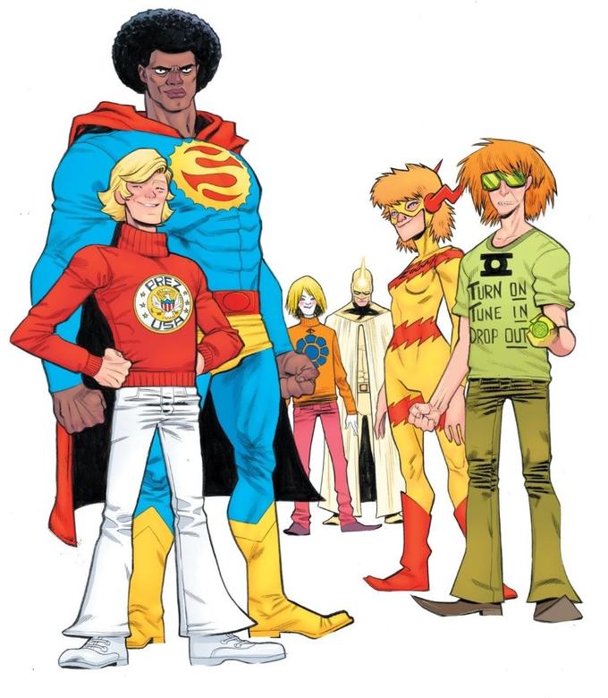 Superman and Prez Rickard and Bruce Wayne and flash and green lantern ...