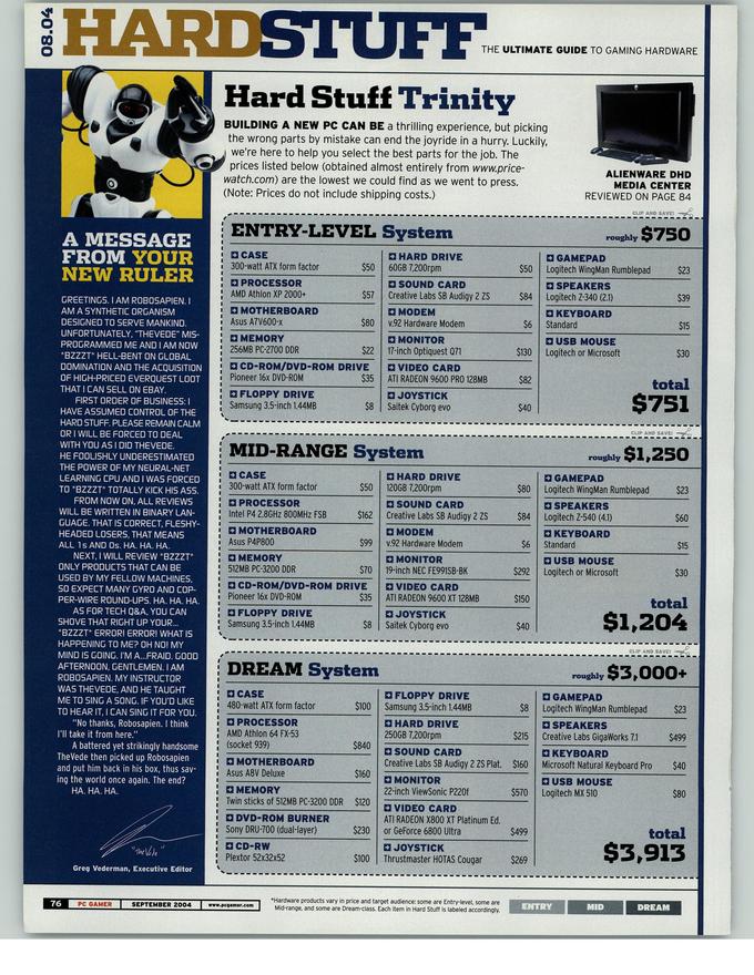 Specs and prices for three gaming PCs from 2004 | Gaming | Know Your Meme