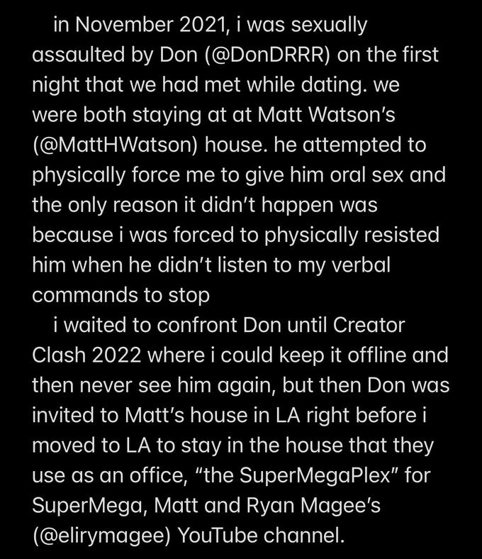 lex1 | DonDRRR and SuperMega Sexual Assault Allegations | Know Your Meme