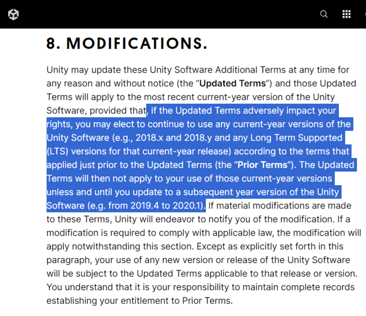 Unity's TOS (pre-October 13, 2022) | Know Your Meme