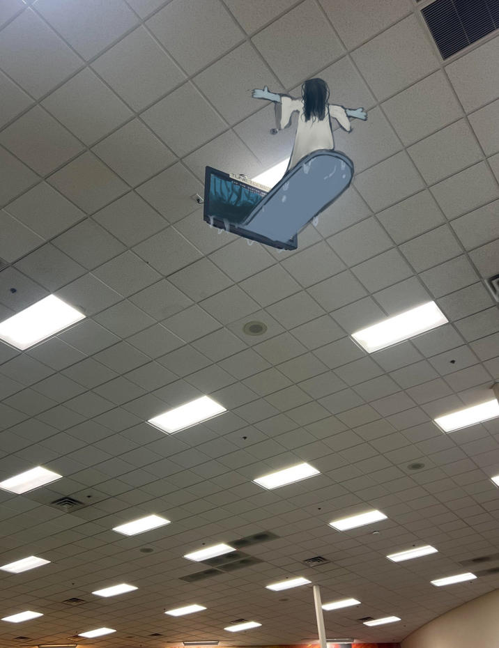 is she gonna jump from there? | Sadako Ceiling TV Redraws | Know Your Meme