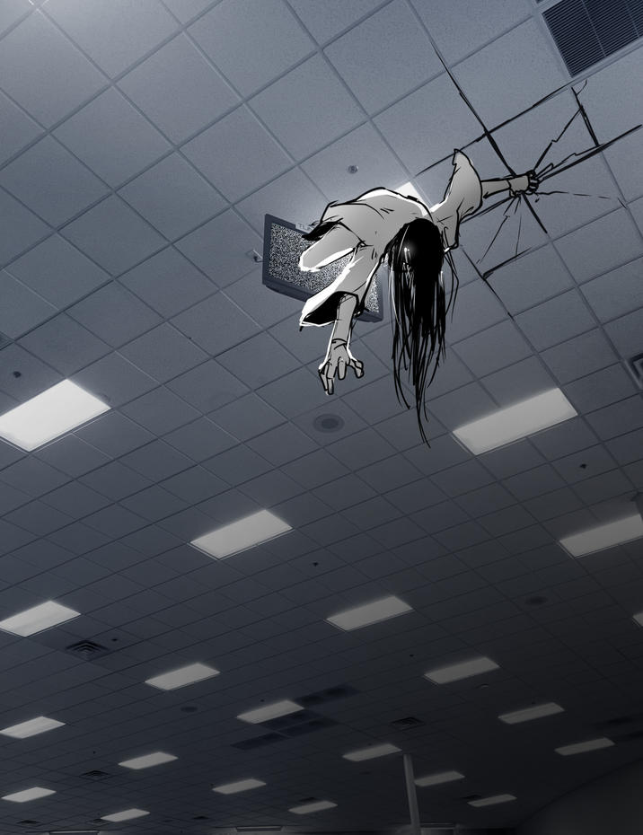 s funny until they start crawling on the ceiling. | Sadako Ceiling TV ...