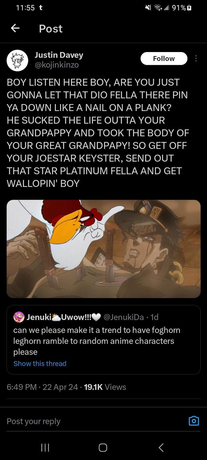 JoJo's Bizarre Adventure | Foghorn Leghorn Rambling / Speech Pattern ...