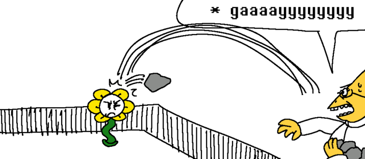 Alphys Throwing Rocks at Flowey and Calling Him Gay | Know Your Meme