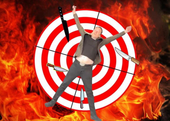 Elon Musk in Spinning Wheel of Hell w/ knives | Know Your Meme