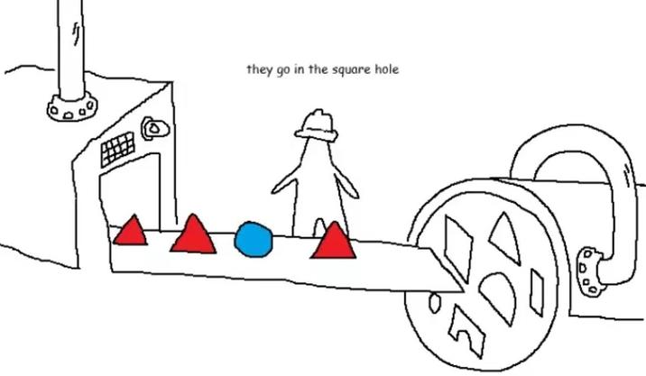 It goes in the square hole | A Circle?? In the Triangle Factory?? / I ...