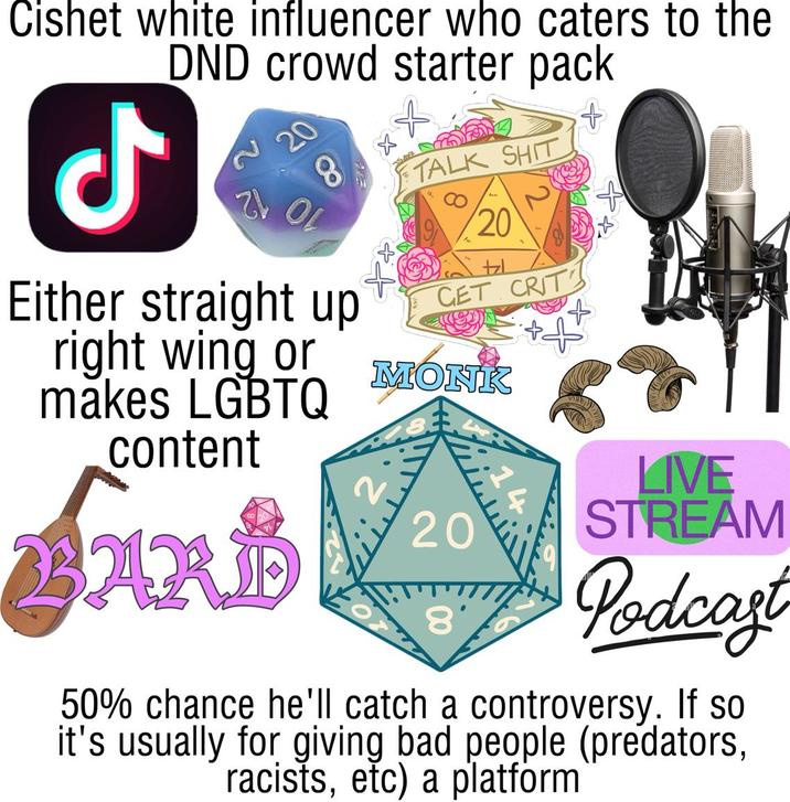 Cishet white influencer who caters to the dnd crowd starter pack | /r ...
