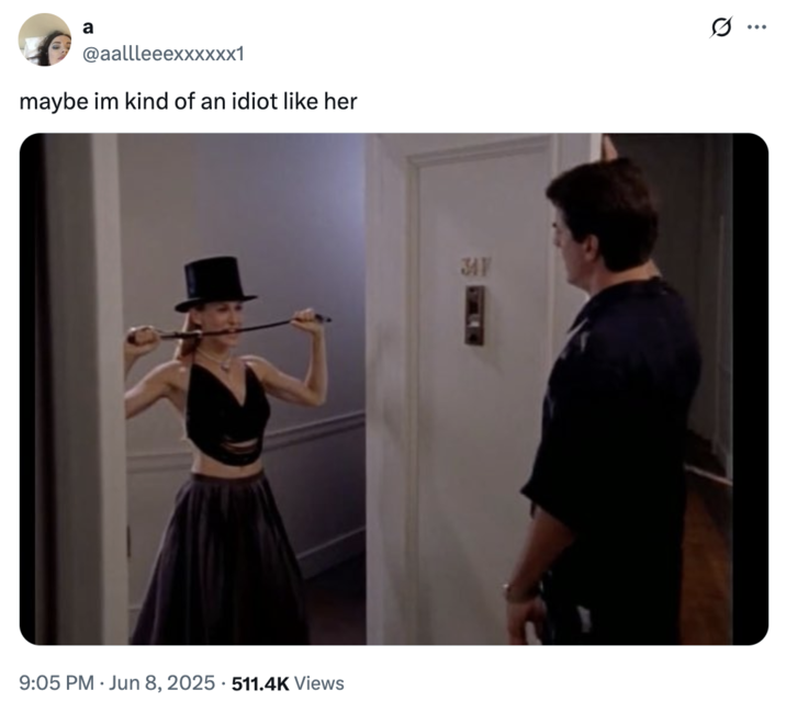 June 8th, 2025 tweet by @aallleeexxxxxx1 | Carrie Bradshaw at Big's ...