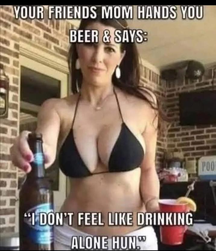 An "Impact":https://knowyourmeme.com/memes/impact font meme, using the image of model Texoma Chivette in a black bikini, handing the viewer a Bud Light beer.