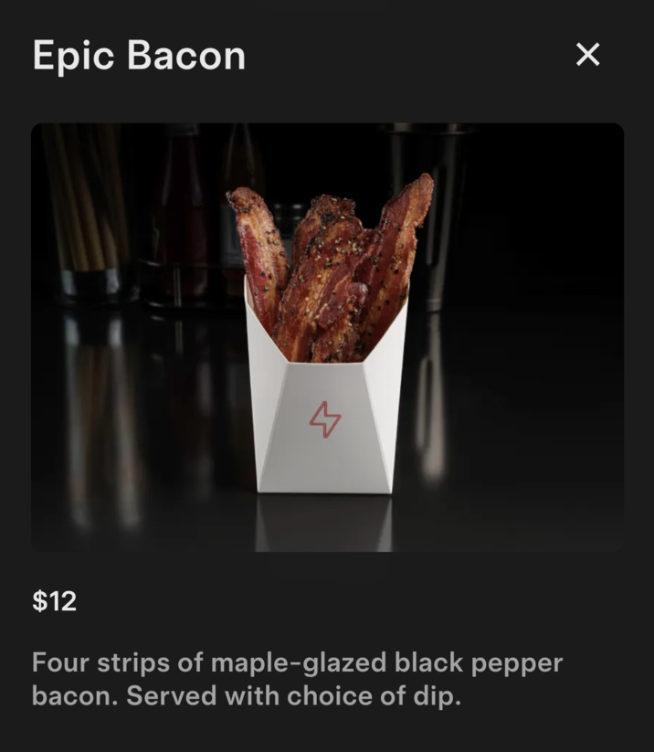 Tesla Menu Item "Epic Bacon" | Epic Bacon at Tesla Diner | Know Your Meme