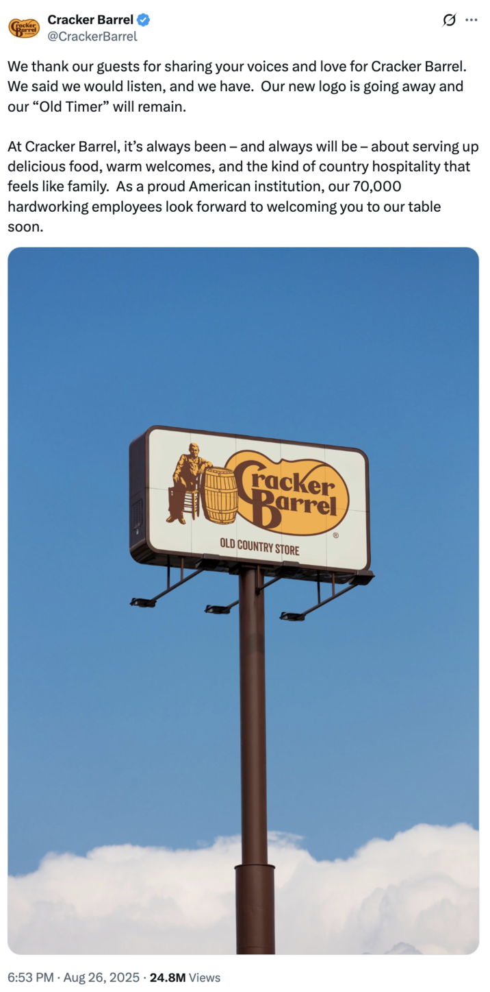 Our new logo is going away and our “Old Timer” will remain. | Cracker Barrel New Logo Change ...