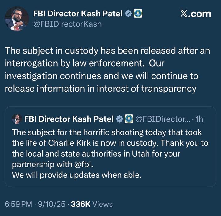 Kash Patel Tweet | Charlie Kirk Shooting at Utah Valley University ...