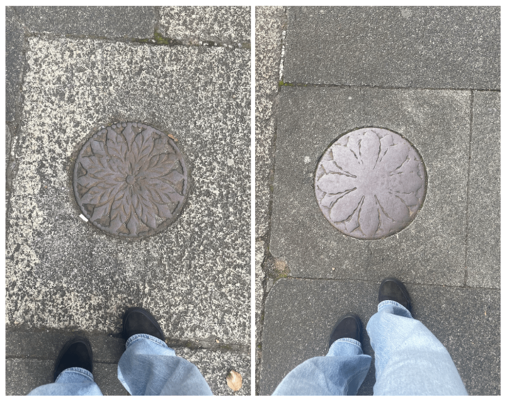 A steel manhole cover in a busy area versus a quiet area | Know Your Meme