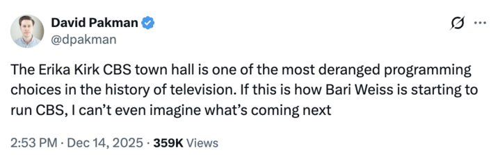 The Erika Kirk CBS town hall is one of the most deranged programming ...