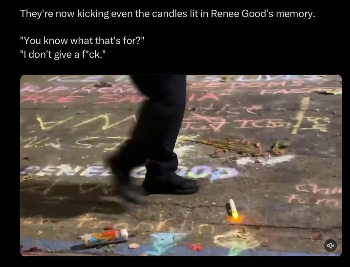Ice agents kicking candles down on a Renee Good memorial | Know Your Meme