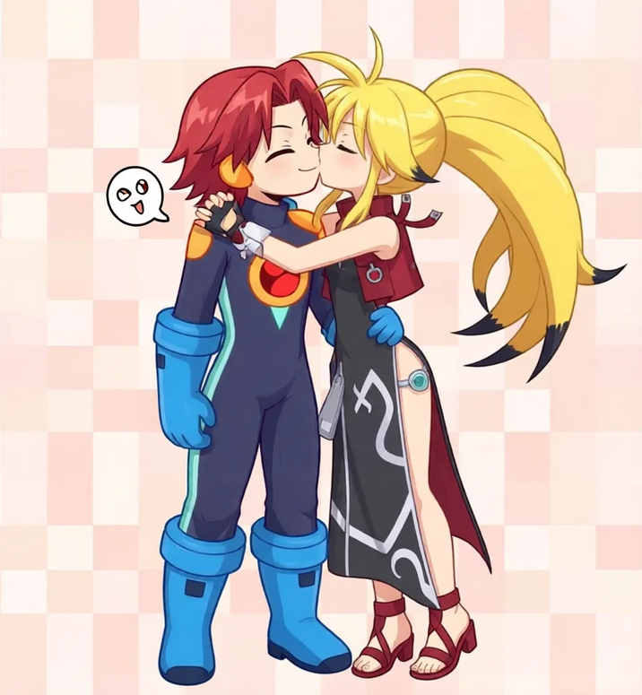 Namco x Capcom: Xiaomu hugging and kissing Hub Hikari (Mega Man Exe ...