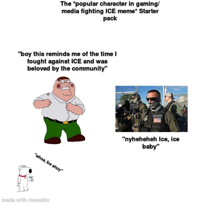 The *popular character in gaming/media fighting ICE meme* Starter pack ...