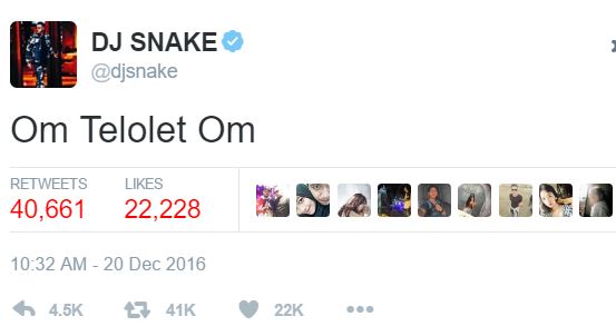DJ Snake Tweet | Om Telolet Om | Know Your Meme