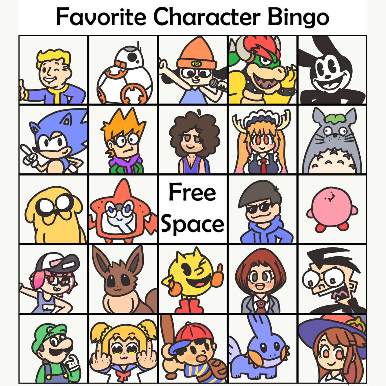 Favourite Character Bingo Except I Drew It By Flamezart Favorite 