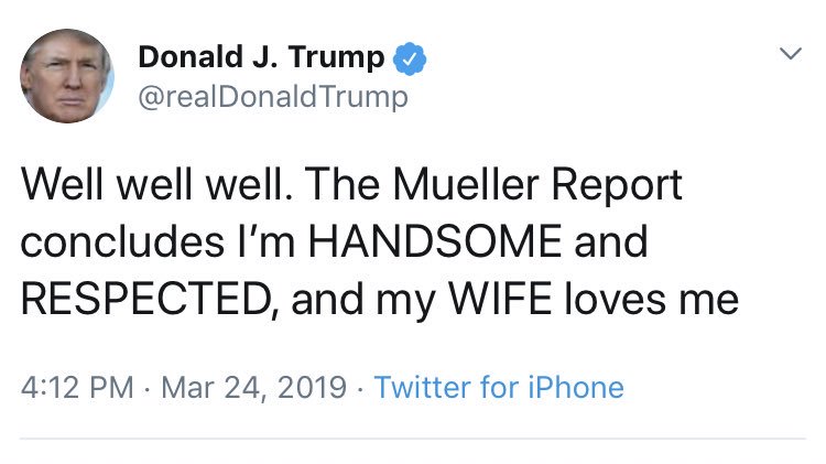 Fake Trump tweet by @pixelatedboat | Mueller Report | Know Your Meme