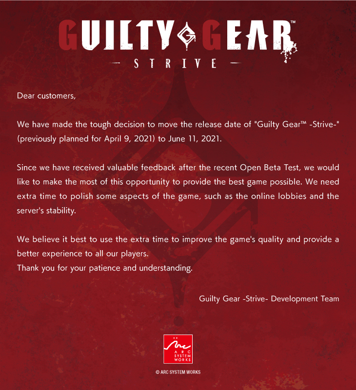 「Important announcement regarding #GuiltyGearStrive」 | Guilty Gear ...