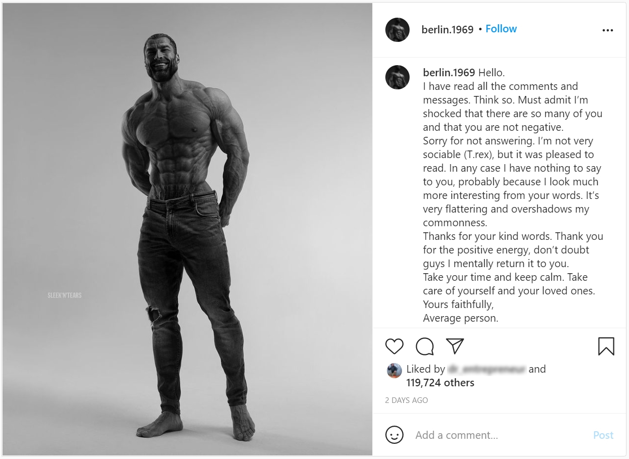 Yours Faithfully Average Person GigaChad Instagram Post 2 