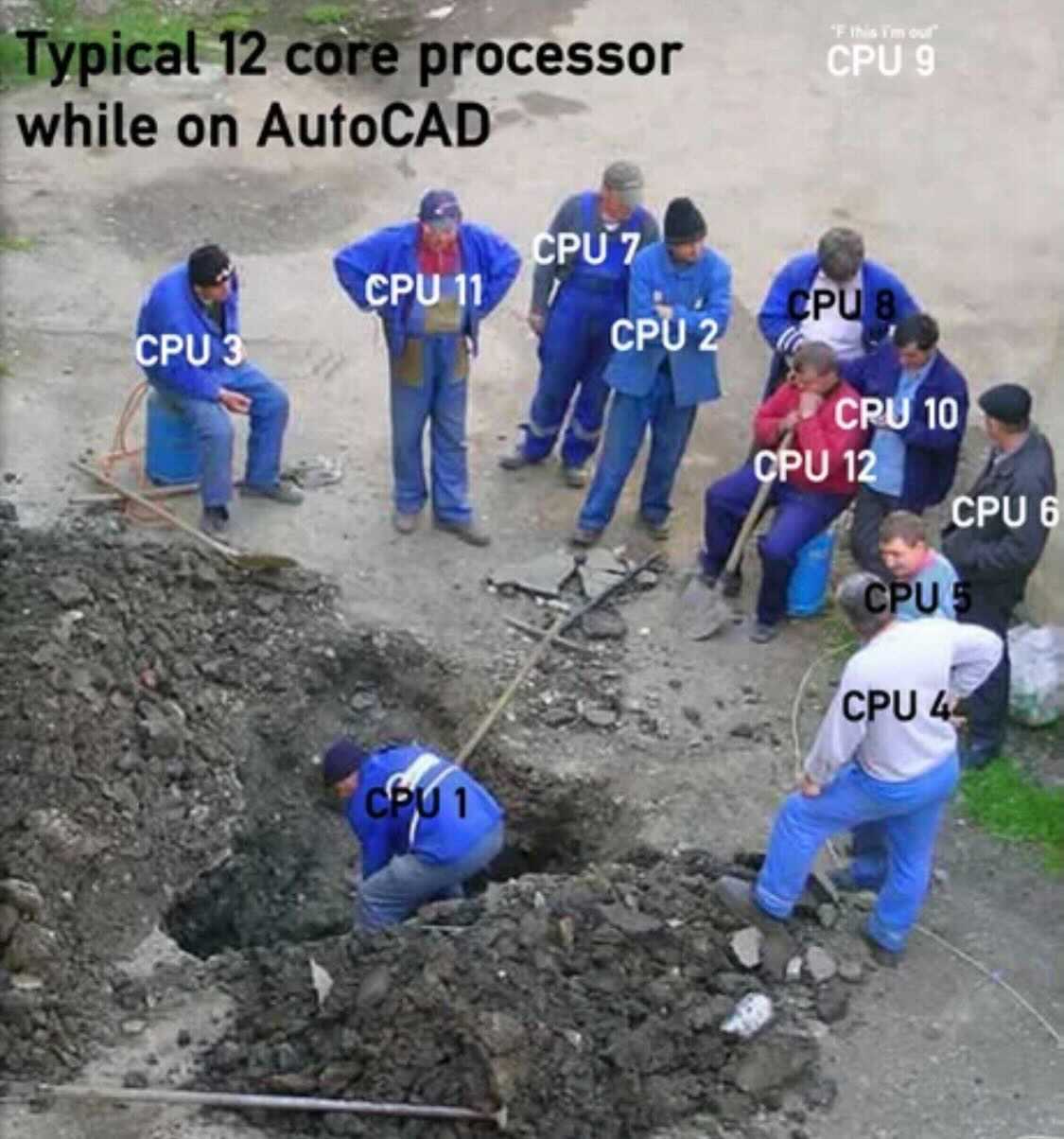 Typical 12 core processor while on AutoCAD | Know Your Meme