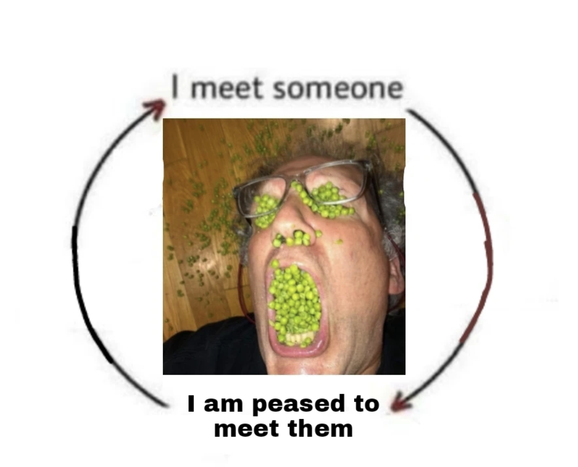 I Am Peased To Meet Them Man With Peas In Mouth Peas d To Meet You I Am Peased To Meet Them Man With Peas In Mouth Peas d To Meet You