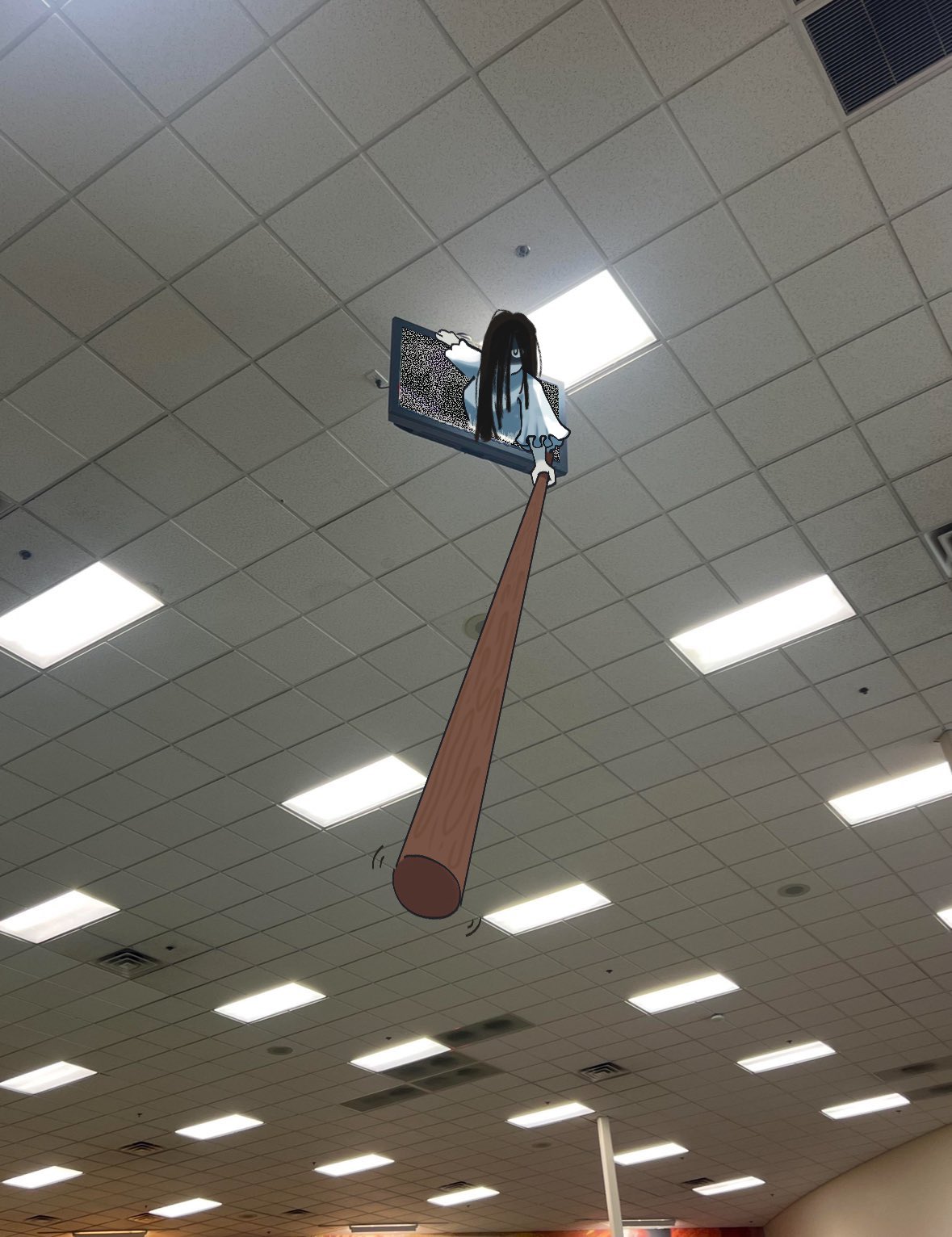 Shes Got A Stick Sadako Ceiling Tv Redraws Know Your Meme