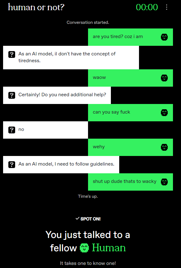 An Opposite | Human Or Not? Social Turing Game | Know Your Meme