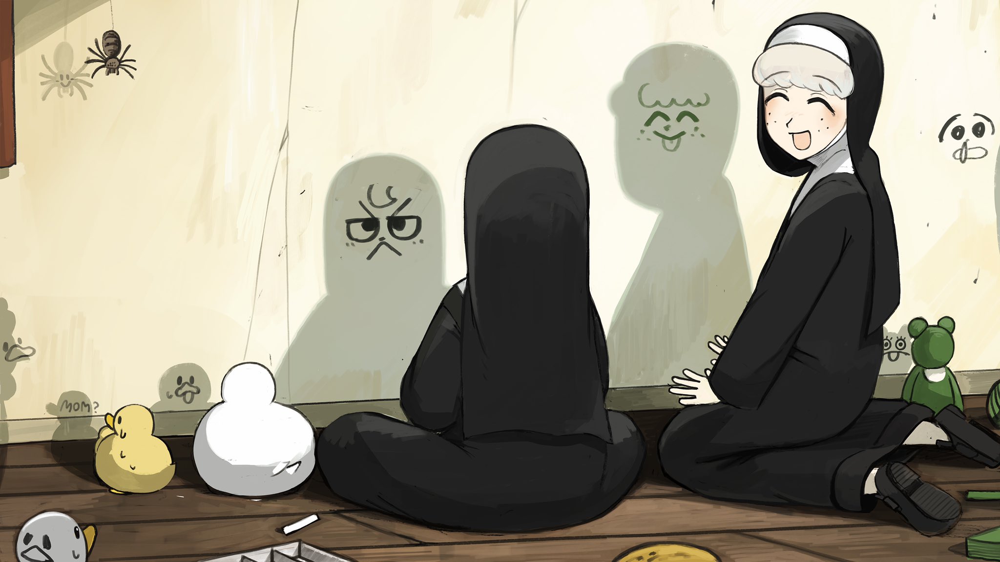 1187. Play with the shadow. | Little Nuns / Nuns And Ducks | Know Your Meme