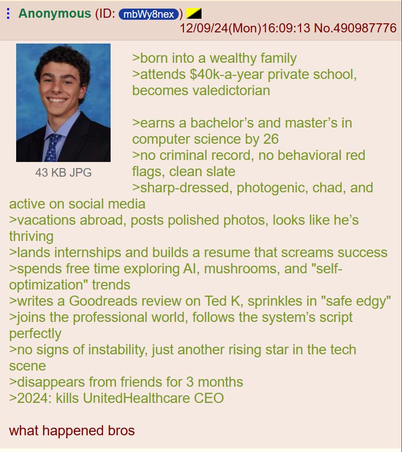 4chan greentext | Luigi Mangione Is Not the Shooter Conspiracy Theory | Know Your Meme