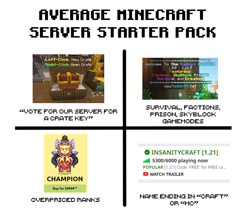 Average Minecraft Server starter pack | /r/starterpacks | Know Your Meme