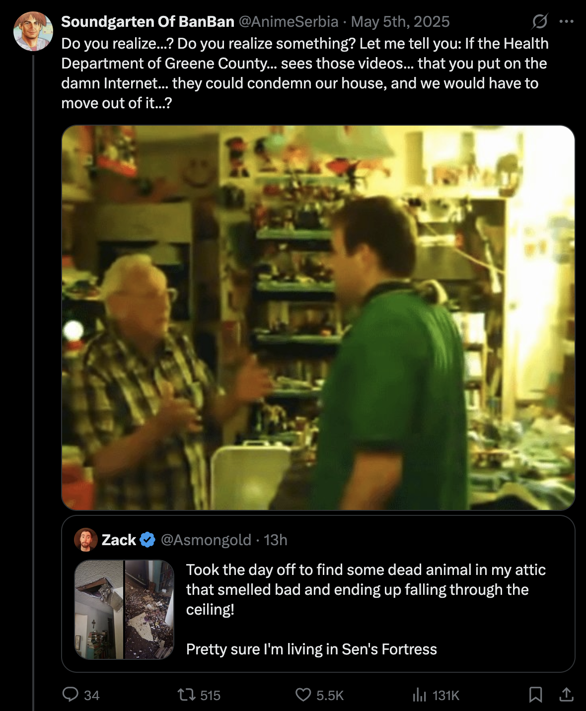 May 5th 2025 tweet by @AnimeSerbia | Asmongold's Collapsed Roof Sen's ...