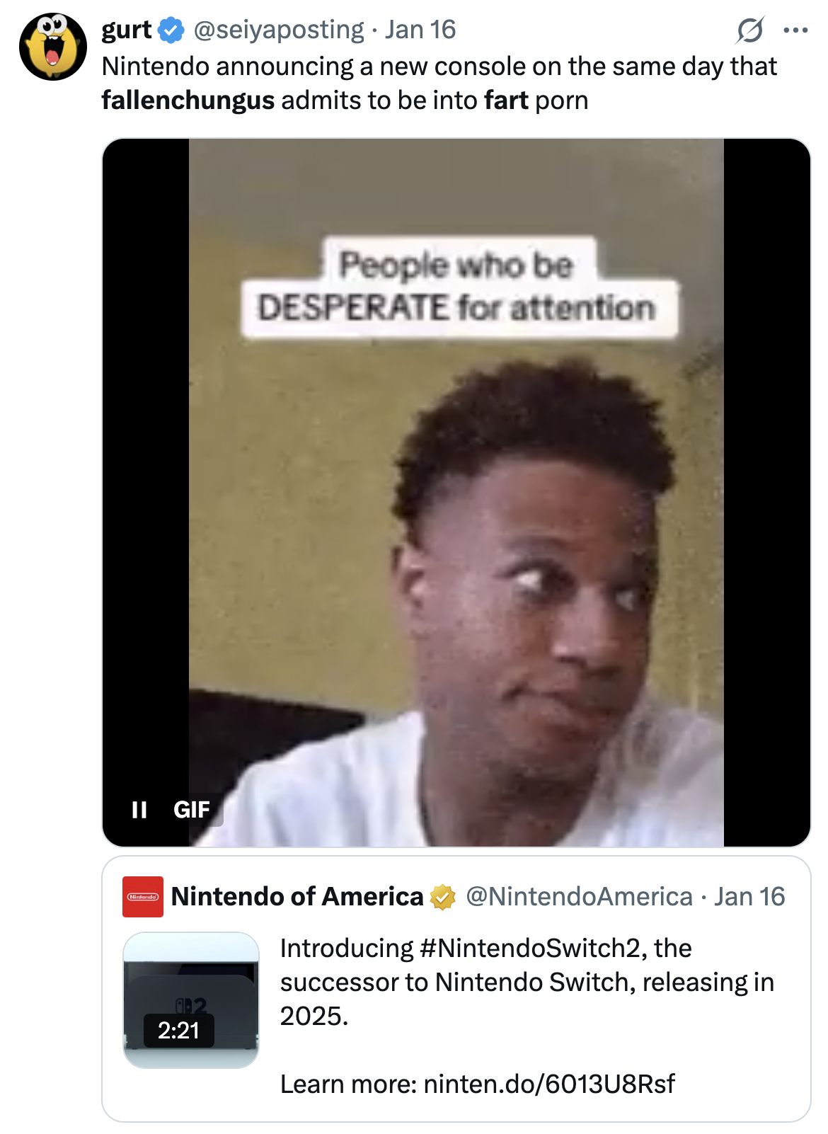 Nintendo announcing a new console on the same day that fallenchungus ...