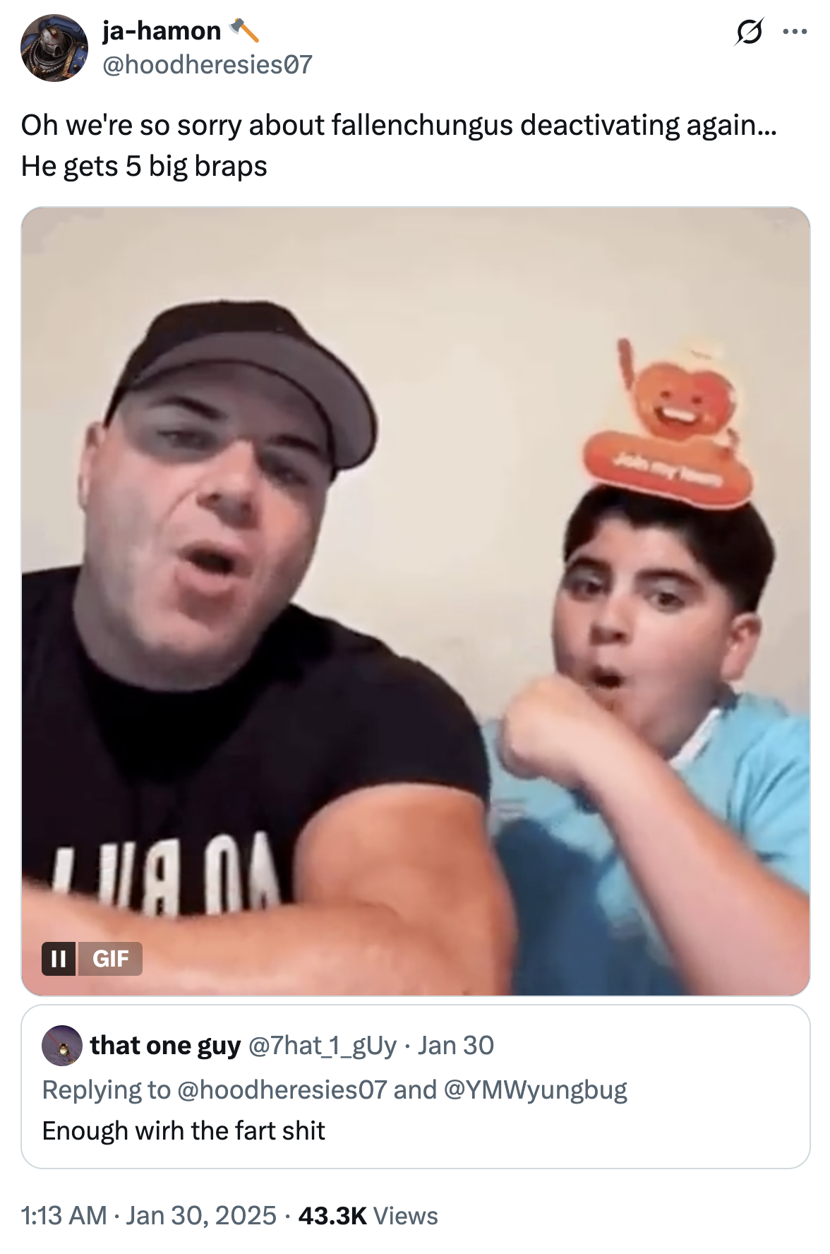 Oh we're so sorry about fallenchungus deactivating again... He gets 5 ...