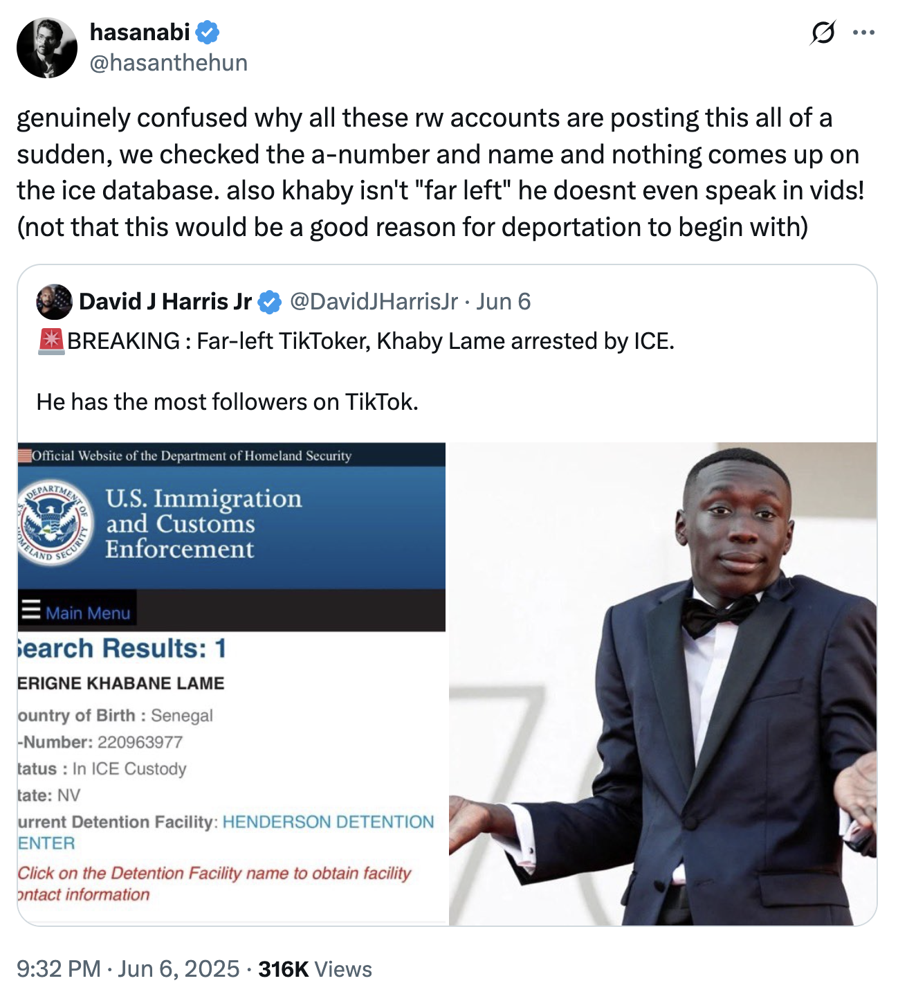 Hasan Piker quote tweet | Khaby Lame ICE Detainment | Know Your Meme