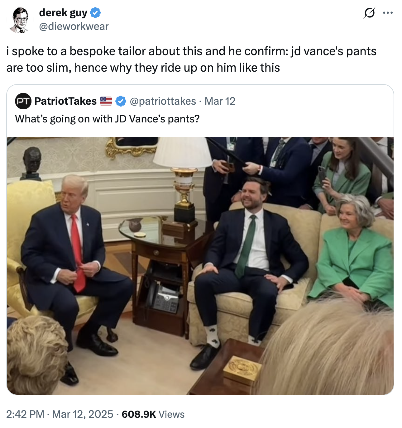 Derek Guy JD Vance Pants Tweet | Homeland Security and JD Vance's ...