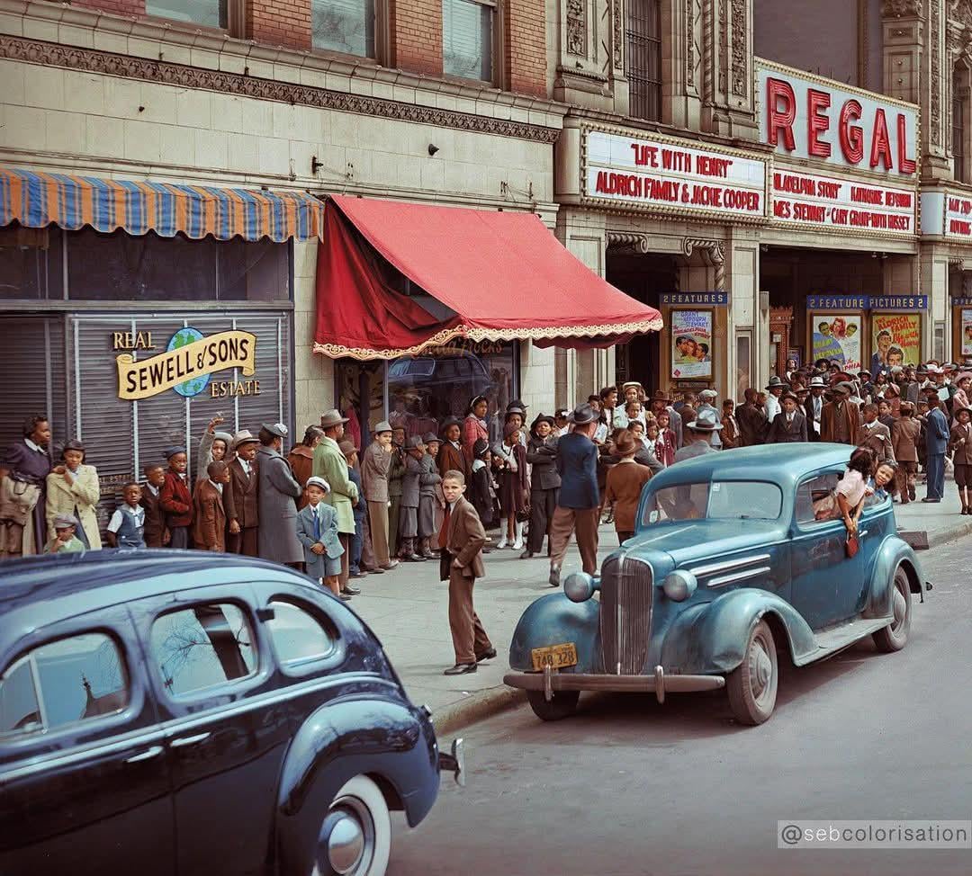 Outside the theatre, Chicago, 1940s | Know Your Meme