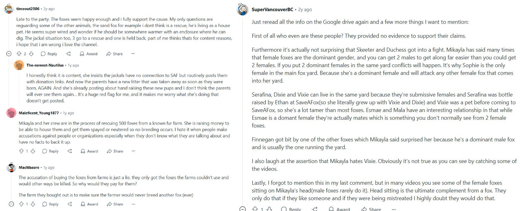 Criticism from a Reddit thread about Mikayla Raines | "Save a Fox ...