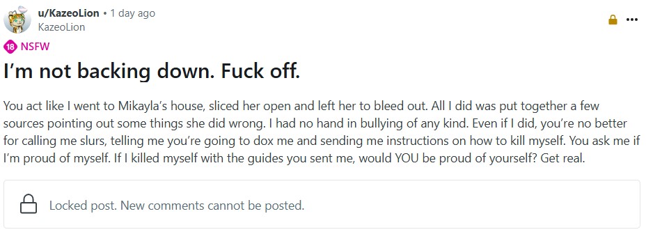KazeoLion "I'm Not Backing Down" Post | "Save a Fox Rescue" Mikayla ...