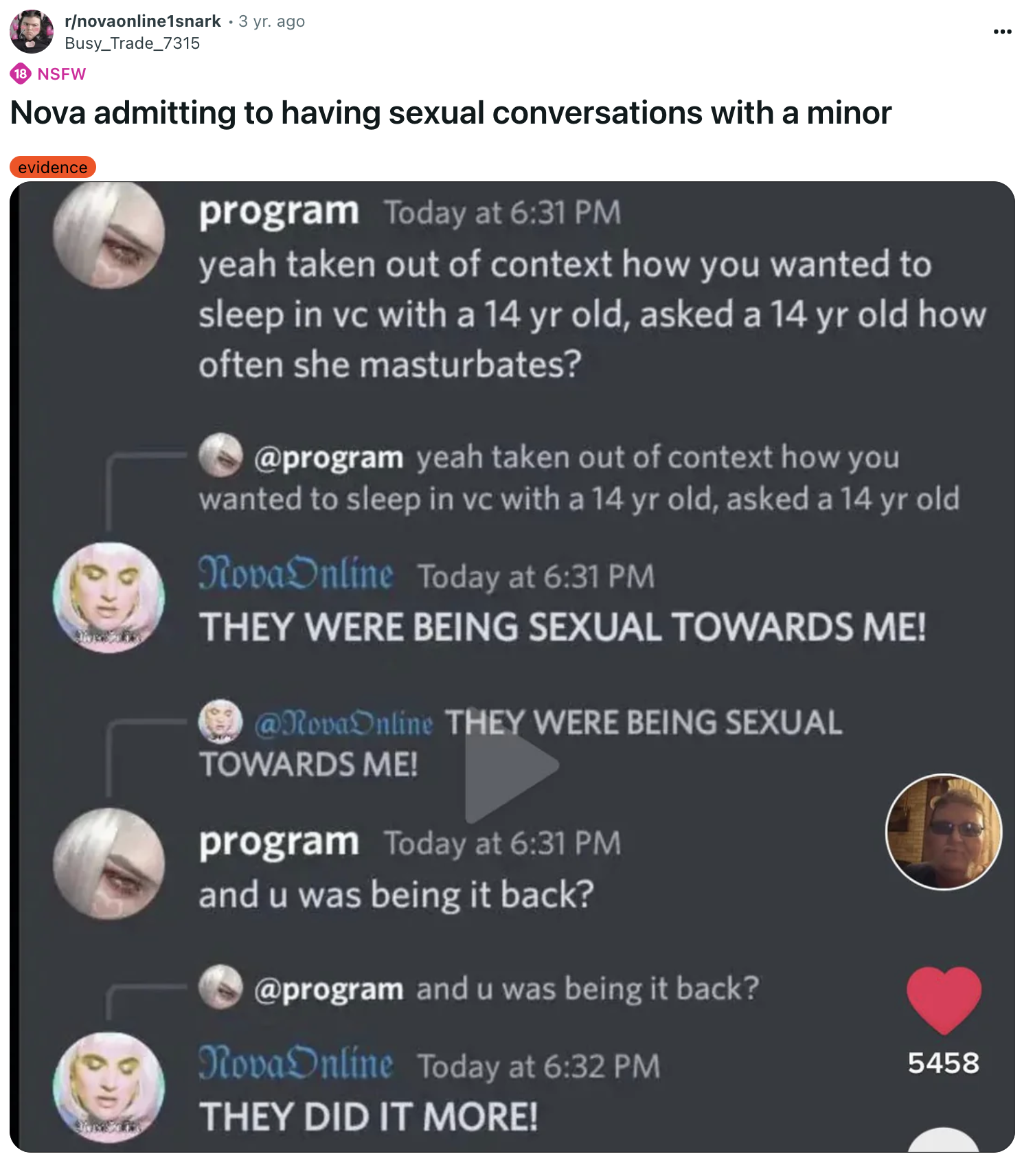 Nova admitting to having sexual conversations with a minor | Nova ...