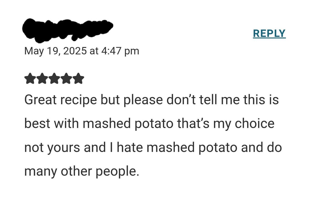 They recommended to serve it with mashed potatoes | Know Your Meme
