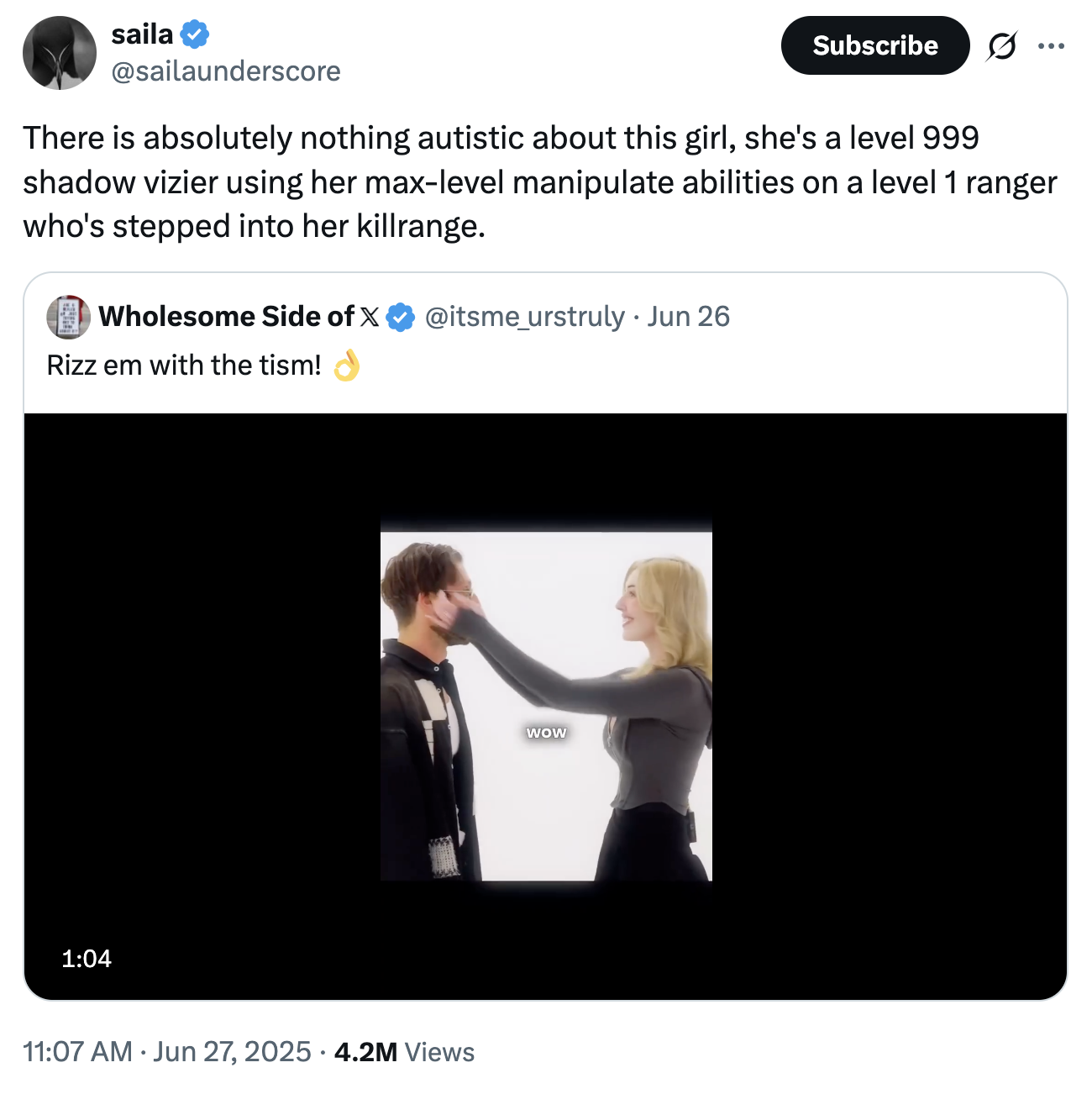 There is absolutely nothing autistic about this girl, she's a level 999 ...