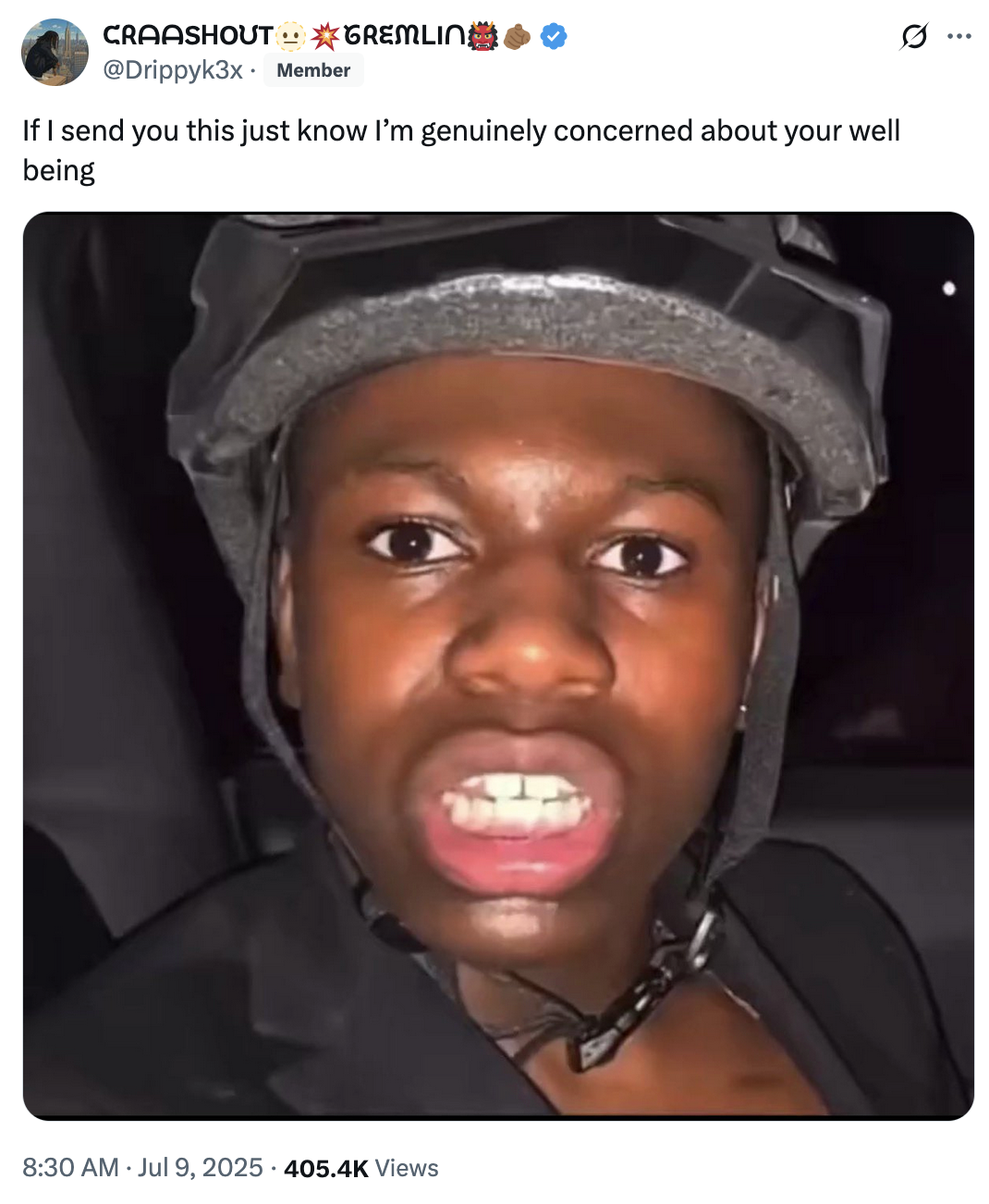 July 9th, 2025 tweet by @Drippyk3x | Rakai Saying "You Good Mud ...