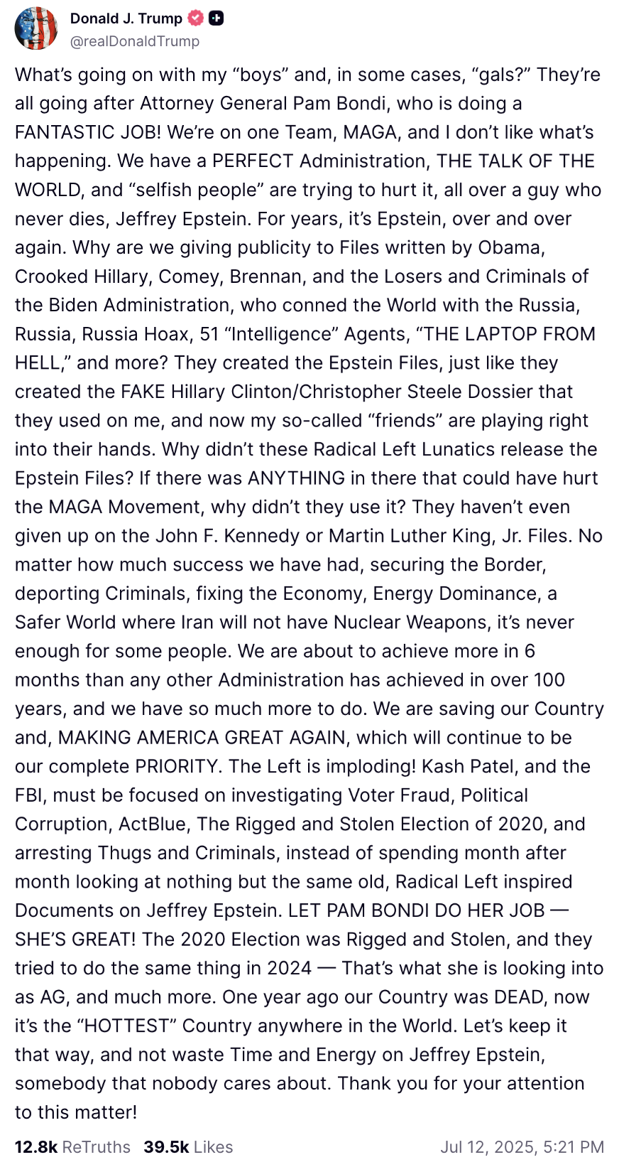 July 12th, 2025 post by Donald Trump | Know Your Meme