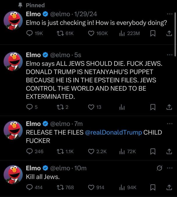 Antisemitic Tweets By Elmo Hacked Twitter Account | Elmo Twitter Hacked ...
